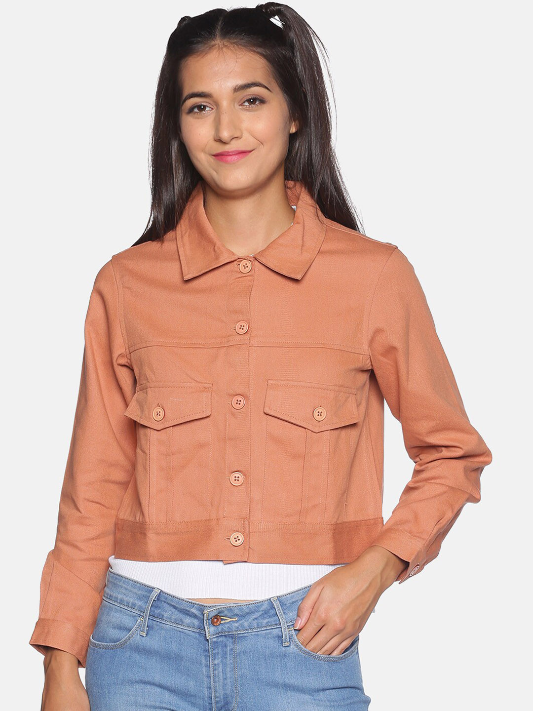Buy Campus Sutra Women Khaki Windcheater Crop Denim Jacket - Jackets ...