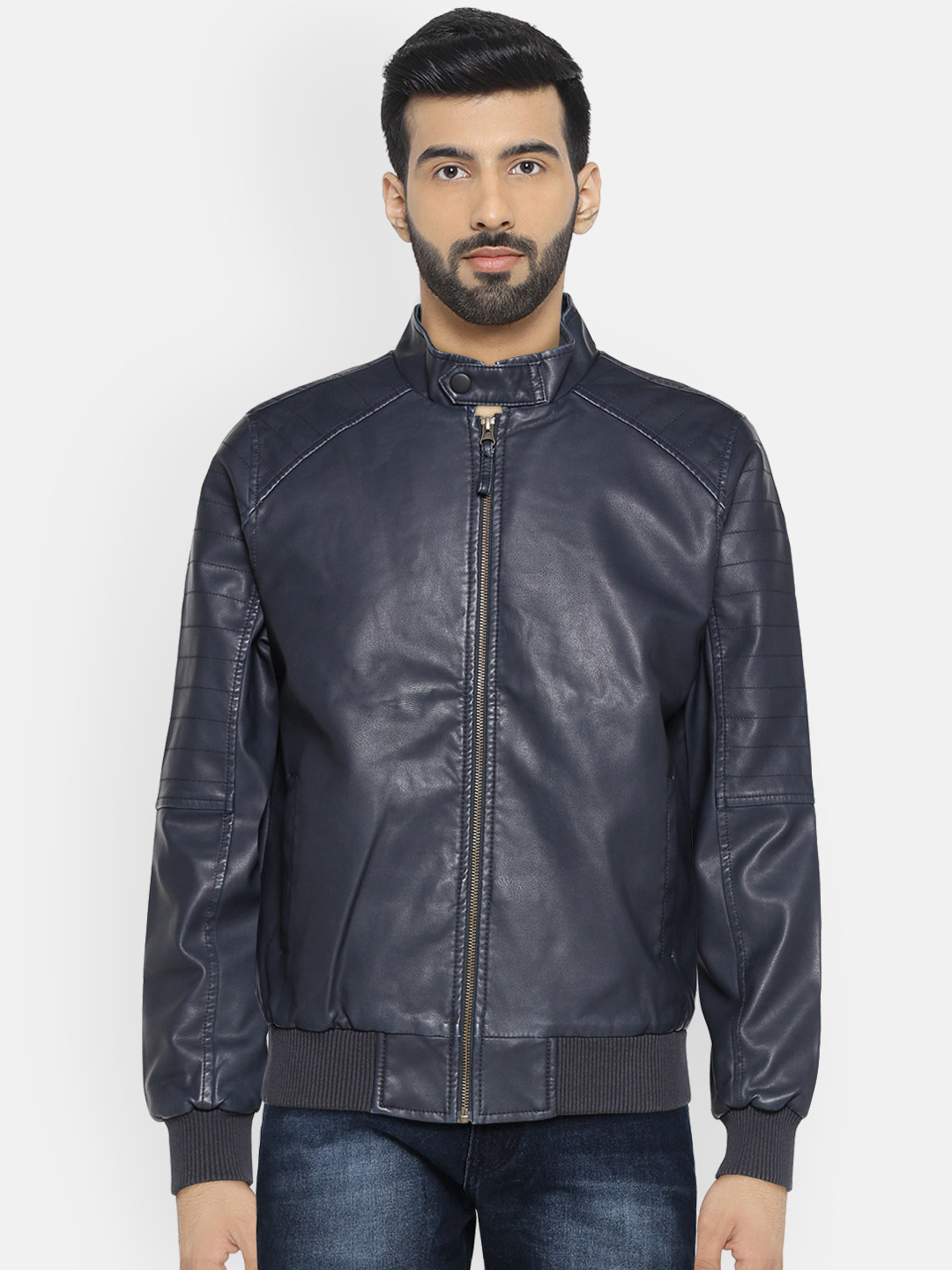 Buy John Players Men Navy Blue Solid Bomber Jacket - Jackets for Men ...
