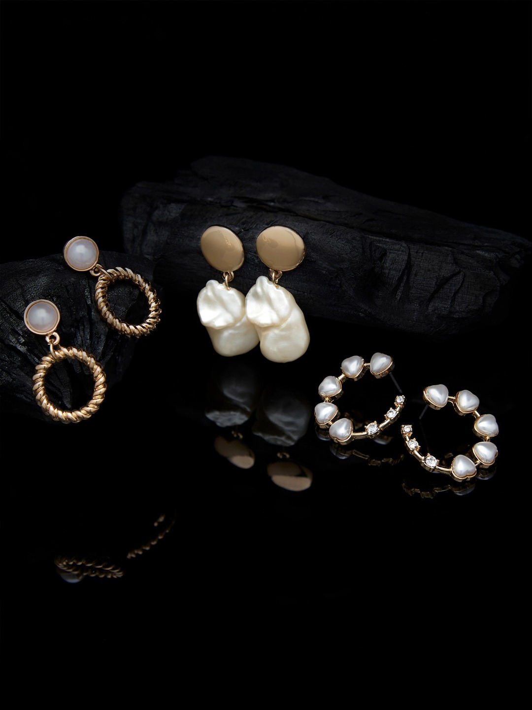 Buy AMI Woman Set Of 3 Gold Toned Contemporary Gold Plated Stud & Drop ... Buy AMI Woman Set Of 3 Gold Toned Contemporary Gold Plated Stud & Drop ...