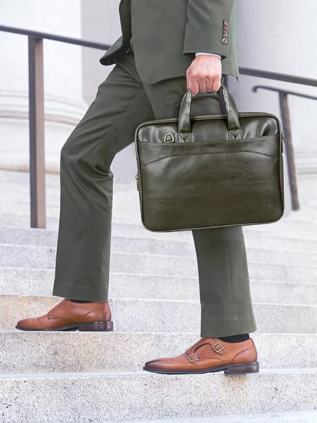 Buy THE CLOWNFISH Glamour Unisex Green Leather Laptop Bag - Laptop Bag ...