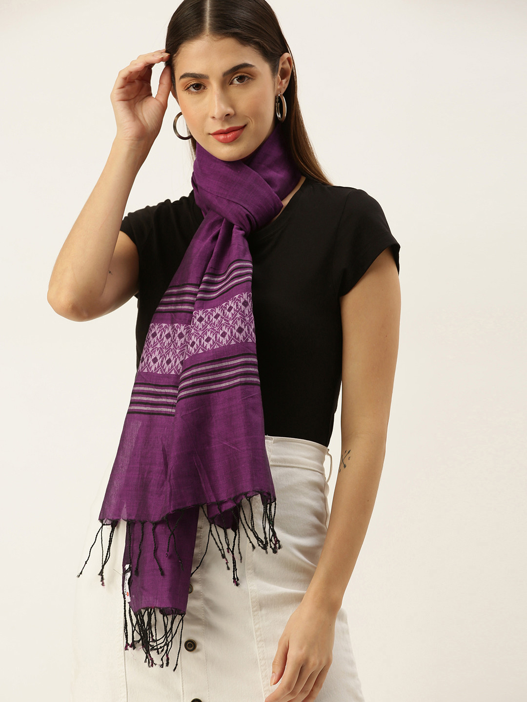 Buy ArtEastri Women Purple Woven Design Pure Cotton Stole - Stoles for ...