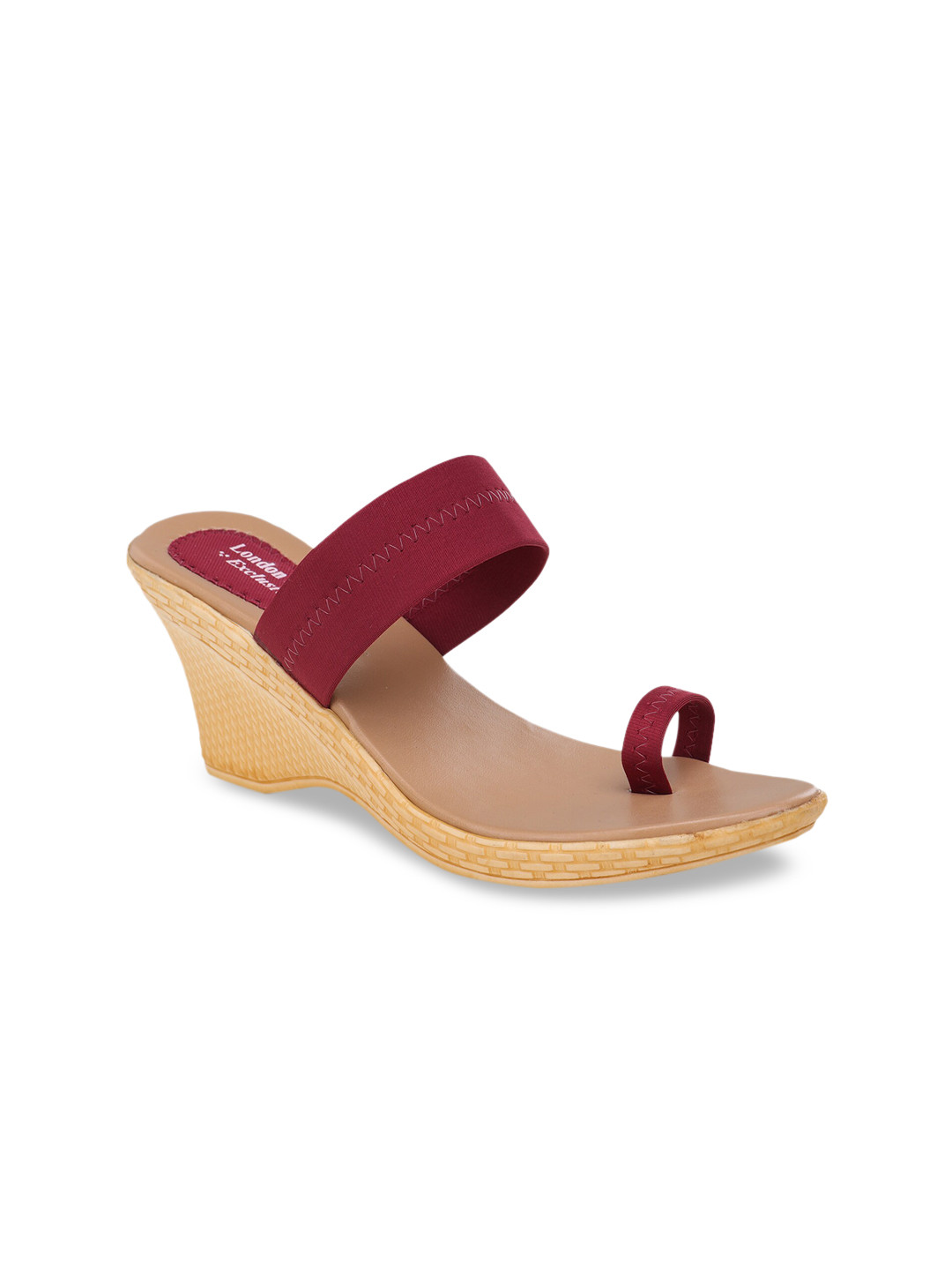 Buy LONDON STEPS Maroon & Beige Textured Wedge Sandals - Heels for ...