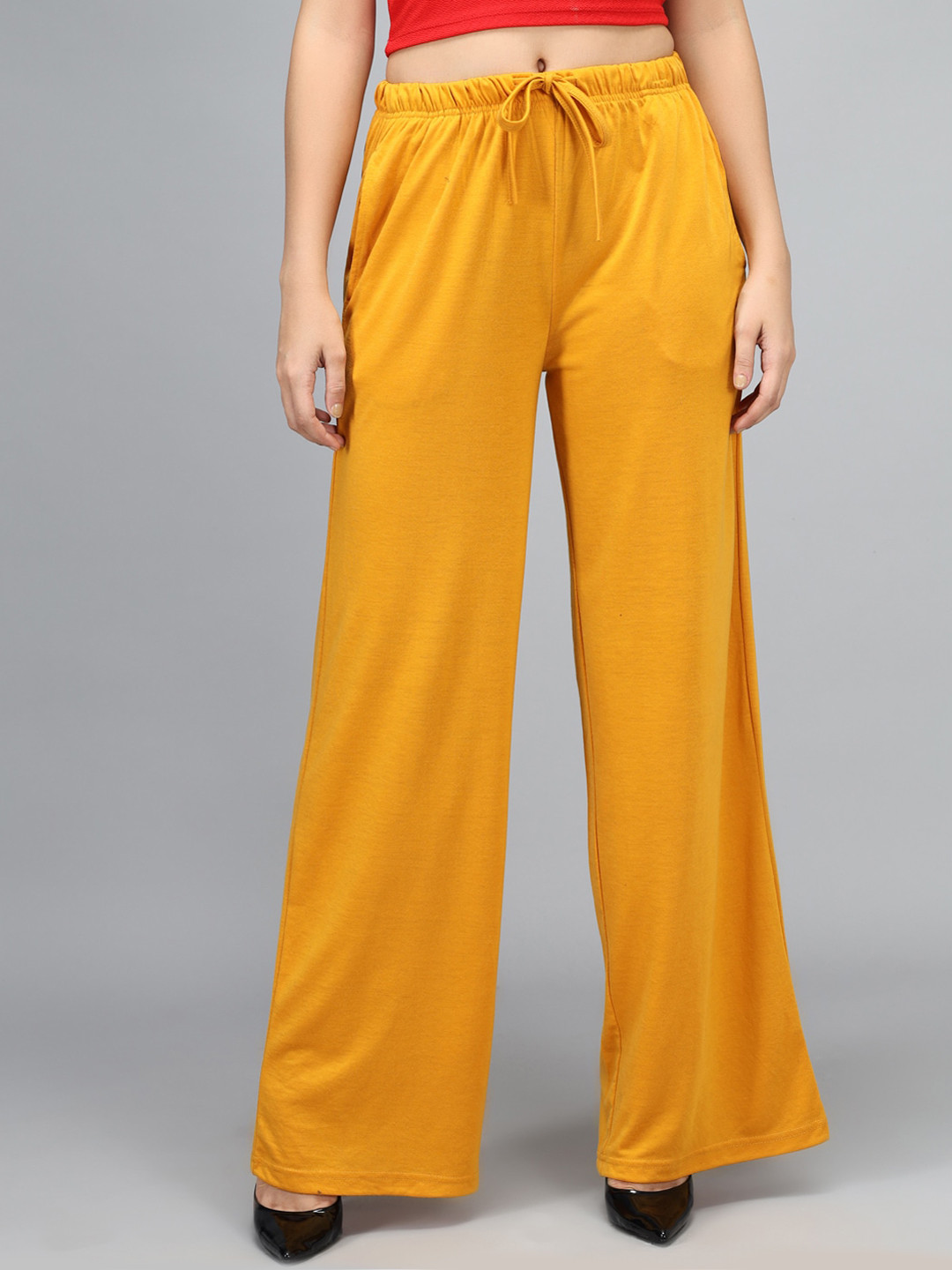 Buy Kotty Women Yellow Loose Fit High Rise Parallel Trousers - Trousers ...