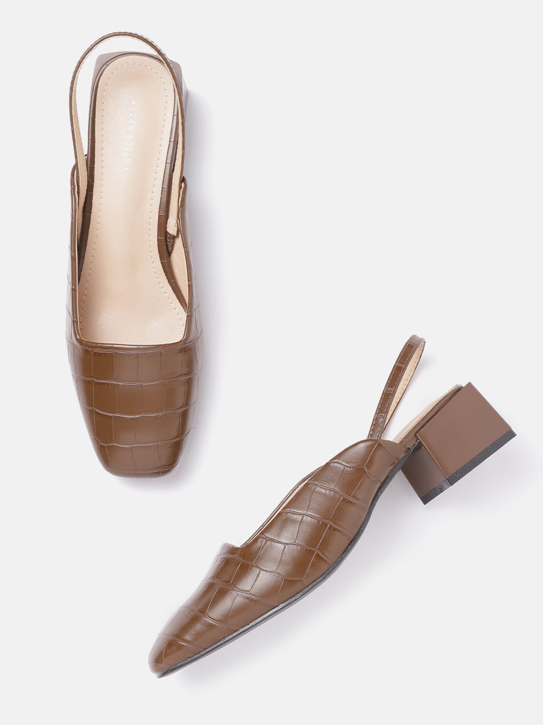 Buy Allen Solly Women Coffee Brown Croc Textured Heeled Mules - Heels ...