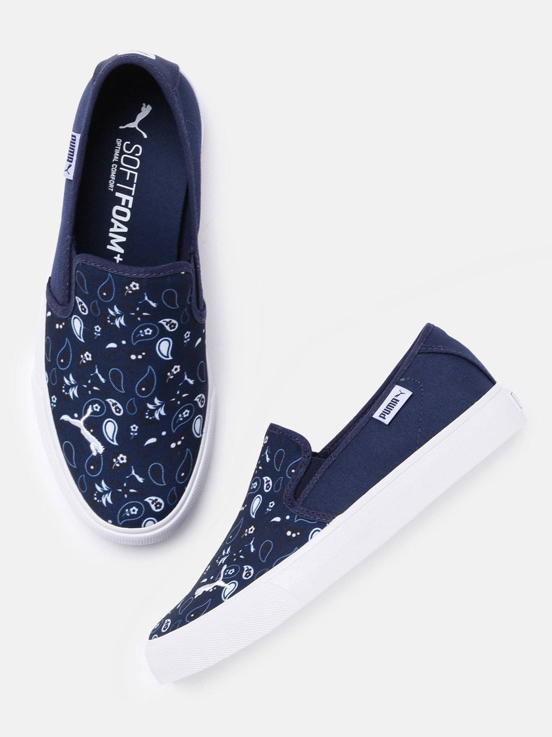 Buy Puma Women Navy Blue & White Bari Bandana Printed Slip On Sneakers ...