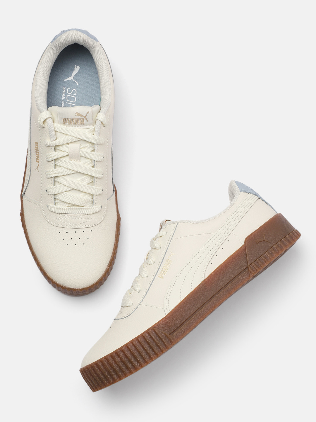 Buy Puma Women Cream Coloured Leather Trainers With Perforations ...
