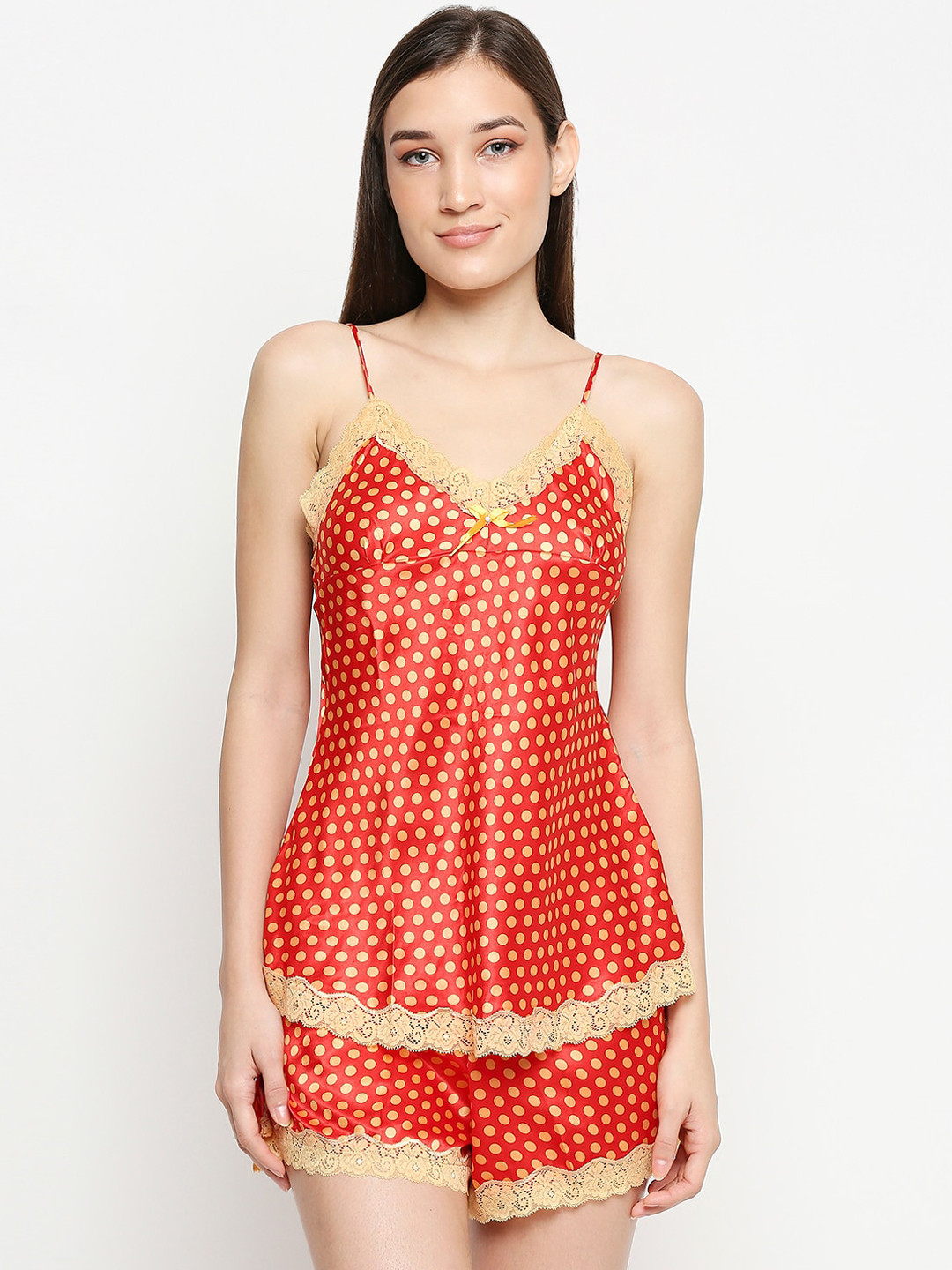 Buy Lady Love Women Red & Gold Toned Printed Night Suit LLBD0036Red ...