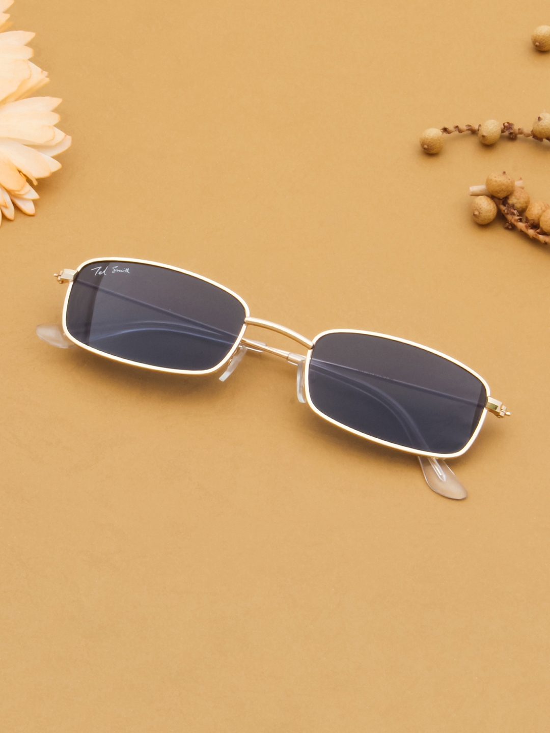 Buy Ted Smith Unisex Grey Lens And Gold Toned Rectangle Sunglasses With Uv Protected Lens