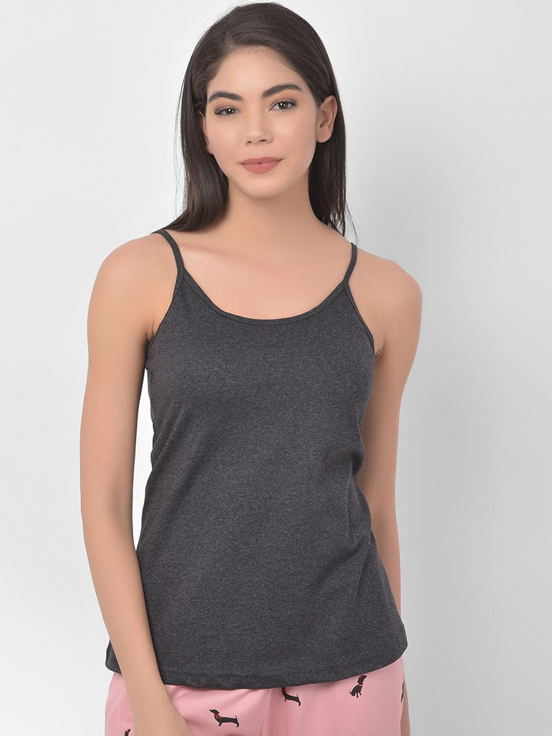 Buy Clovia Women Grey Solid Cotton Camisole - Camisoles for Women ...