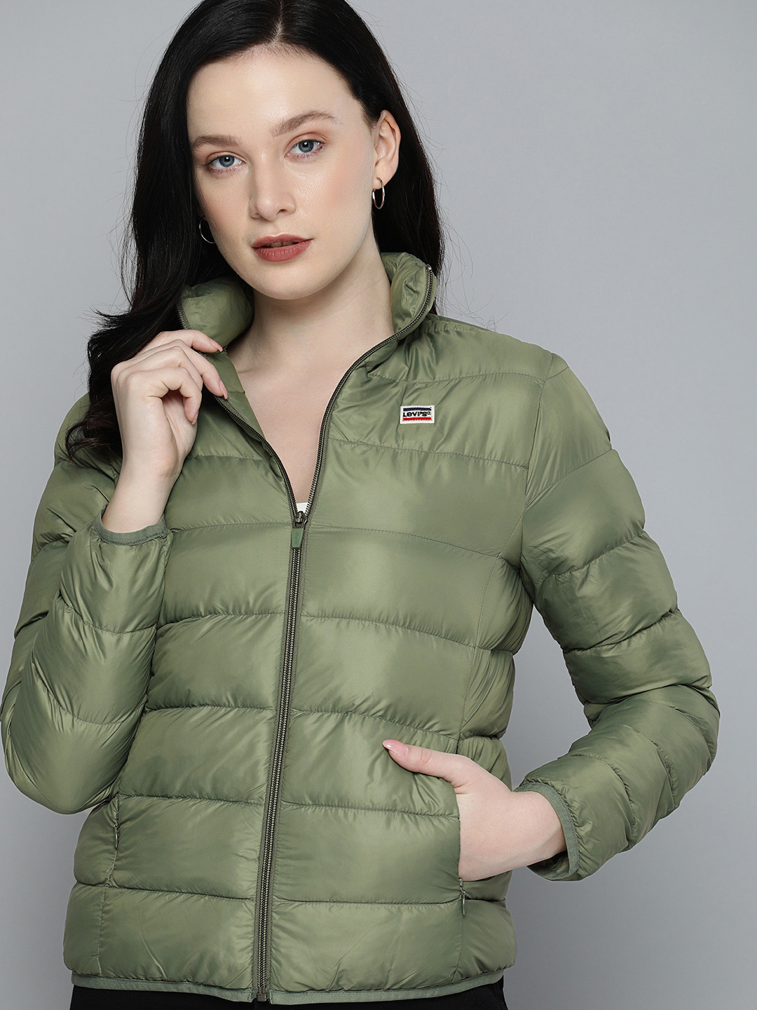 Buy Levis Women Olive Green Solid Puffer Jacket - Jackets for Women 14860362 | Myntra