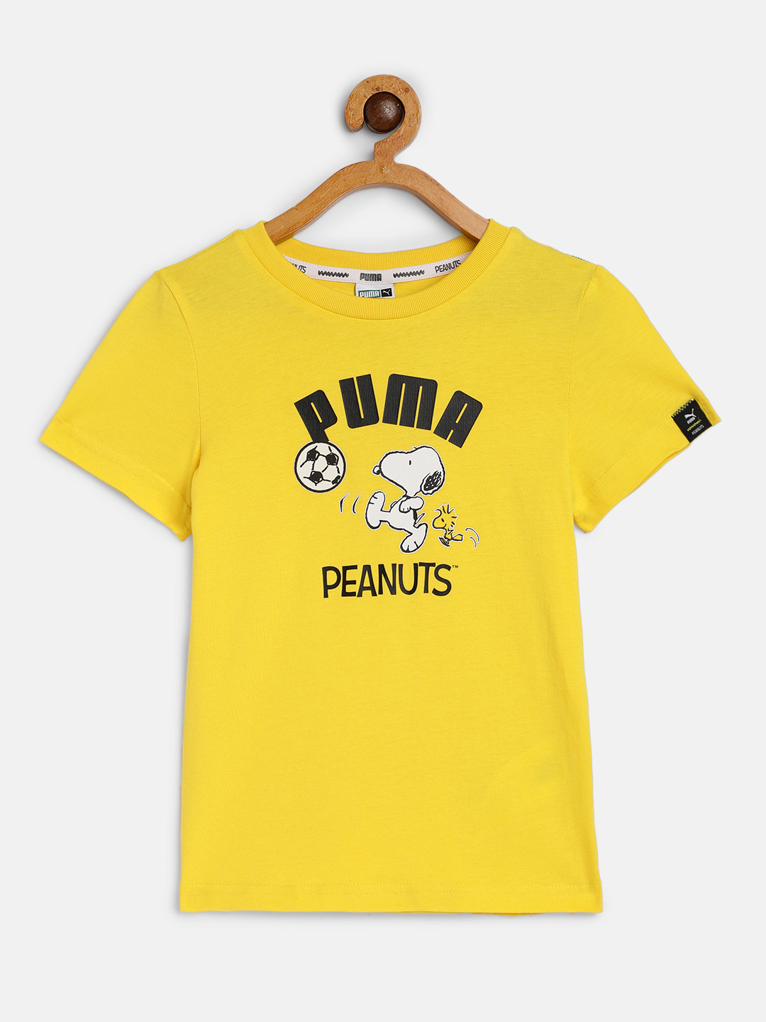 Buy PUMA X PEANUTS Kids Yellow Typography Printed Pure Cotton T Shirt ...