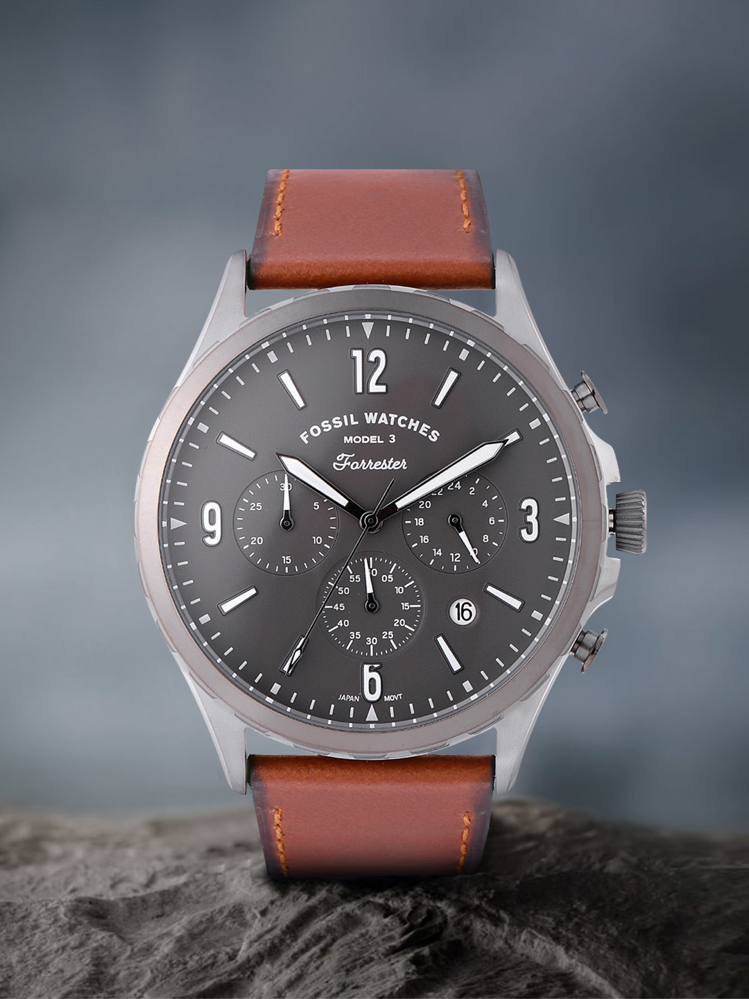 Buy Fossil Forrester Men Charcoal Grey Dial Leather Strap Analogue ...