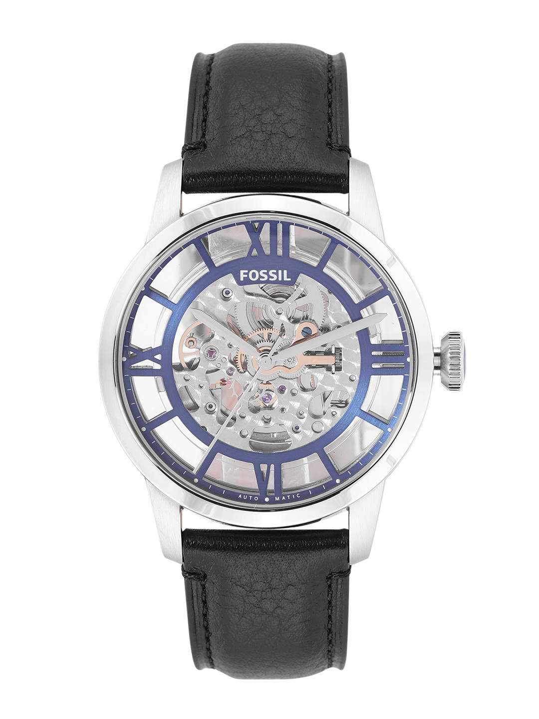 Buy Fossil Townsman Men Silver Toned Skeleton Dial Leather Strap ...