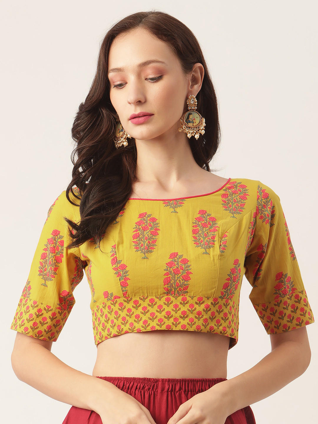 Buy Studio Shringaar Yellow & Pink Jaipuri Block Print Pure Cotton ...