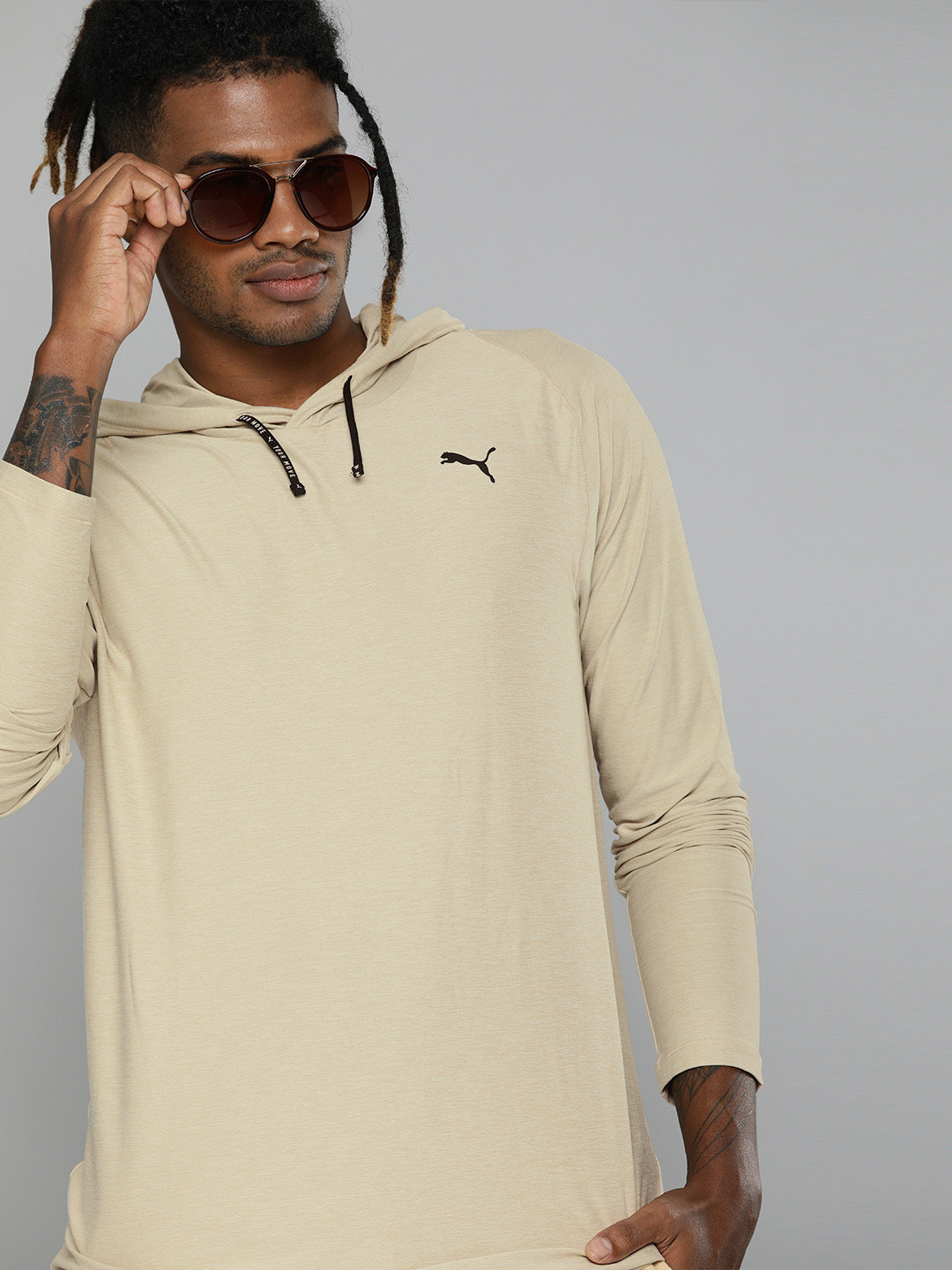 Buy Puma Men Beige Regular Fit DryCell Studio Hooded Yoga Sweatshirt ...