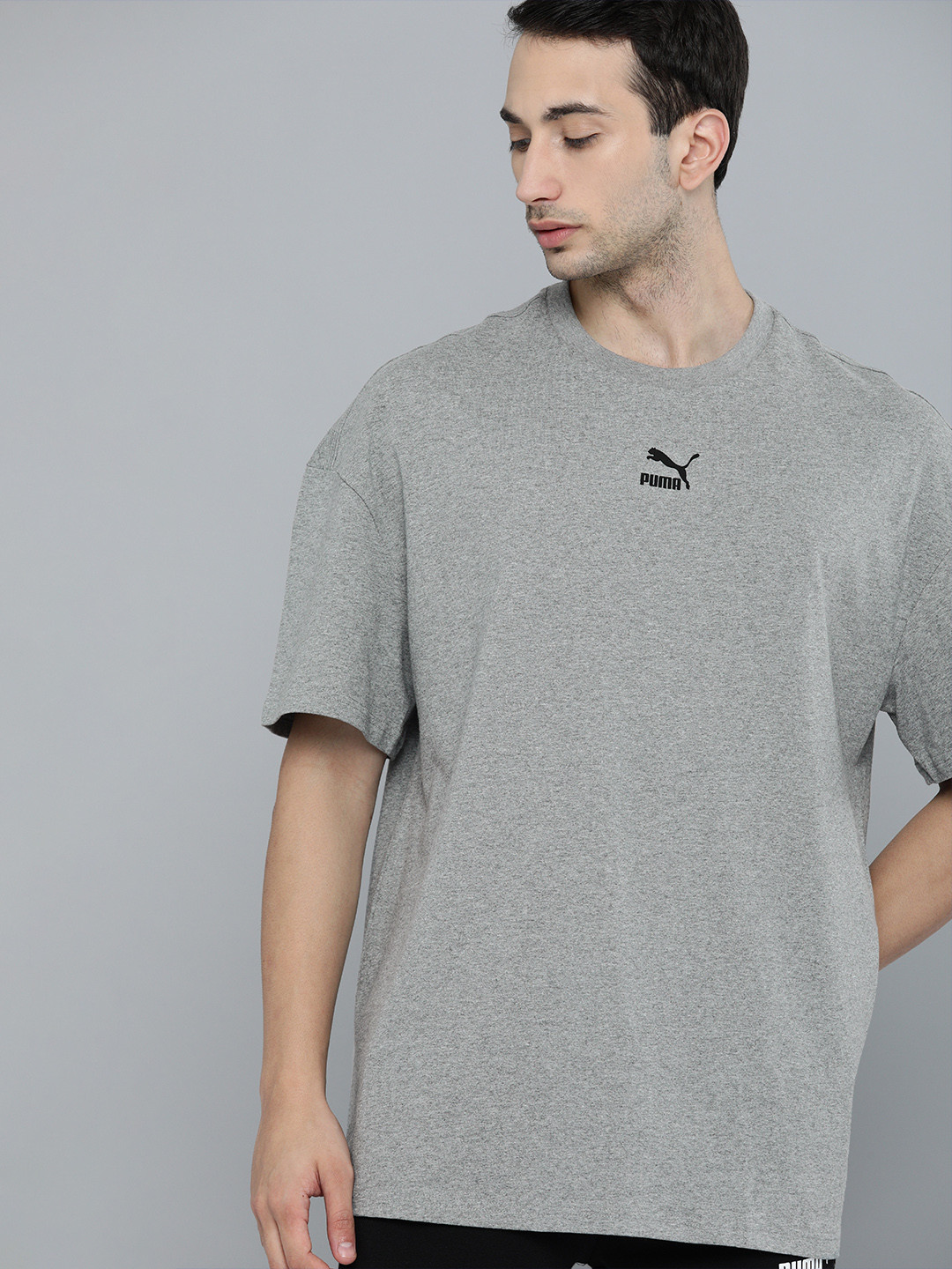 Buy Puma Men Grey Melange Pure Cotton Classic Boxy Loose Pure Cotton T ...