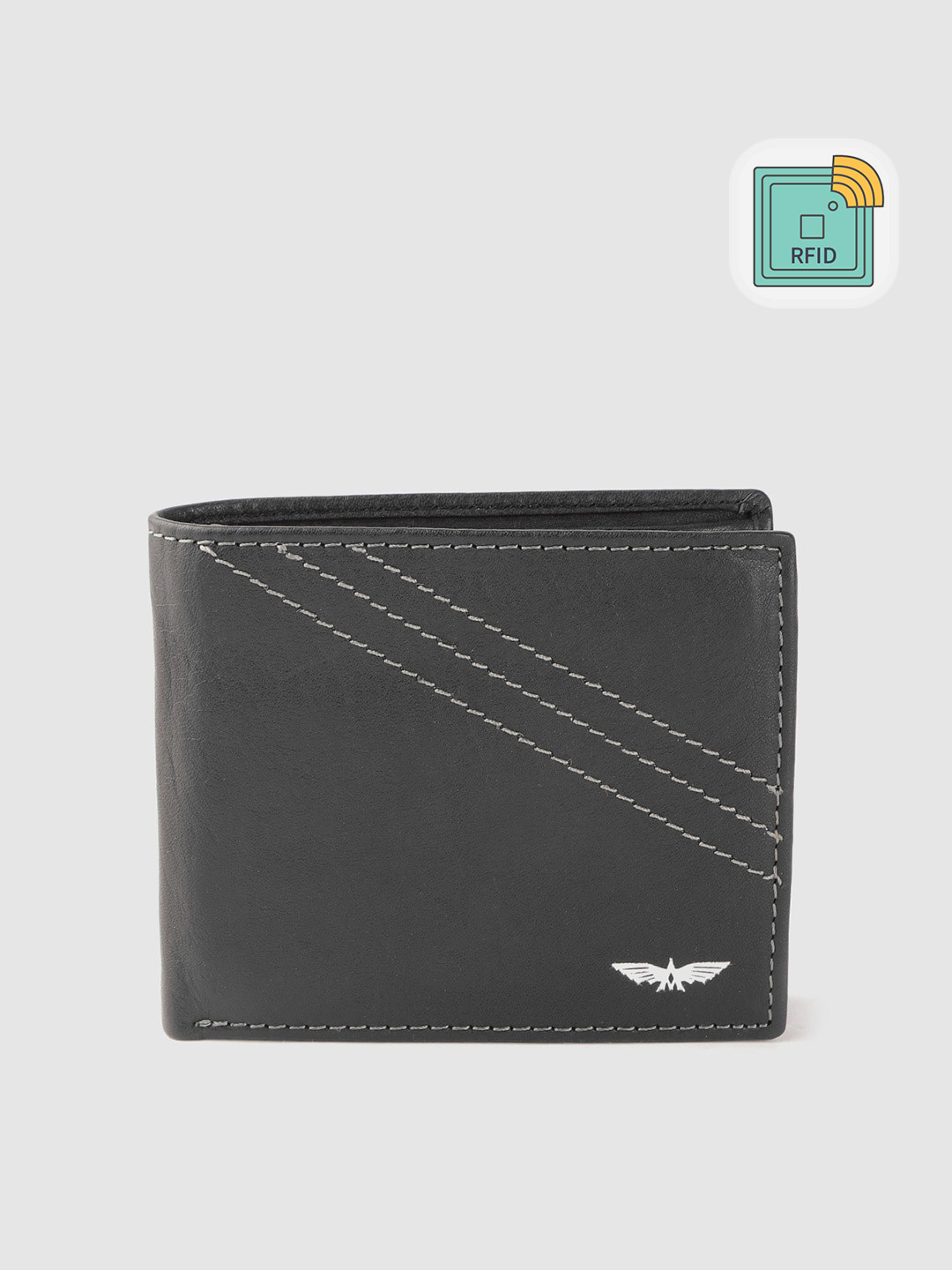 Buy Park Avenue Men Black Solid Embroidered Detail Leather RFID Two ...