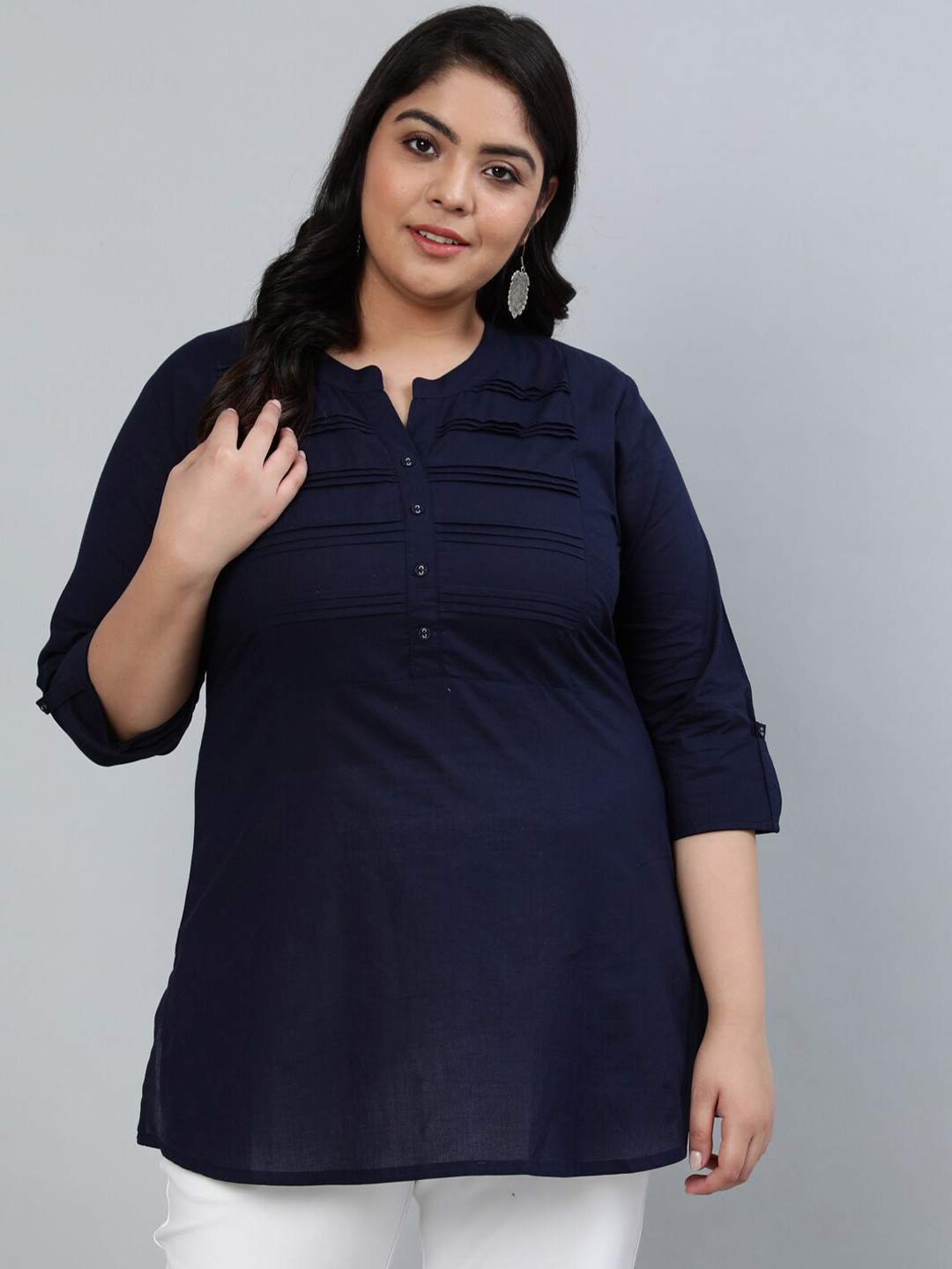 Buy Nayo Women Navy Blue Pleated Plus Size Tunic Top - Tunics for Women ...