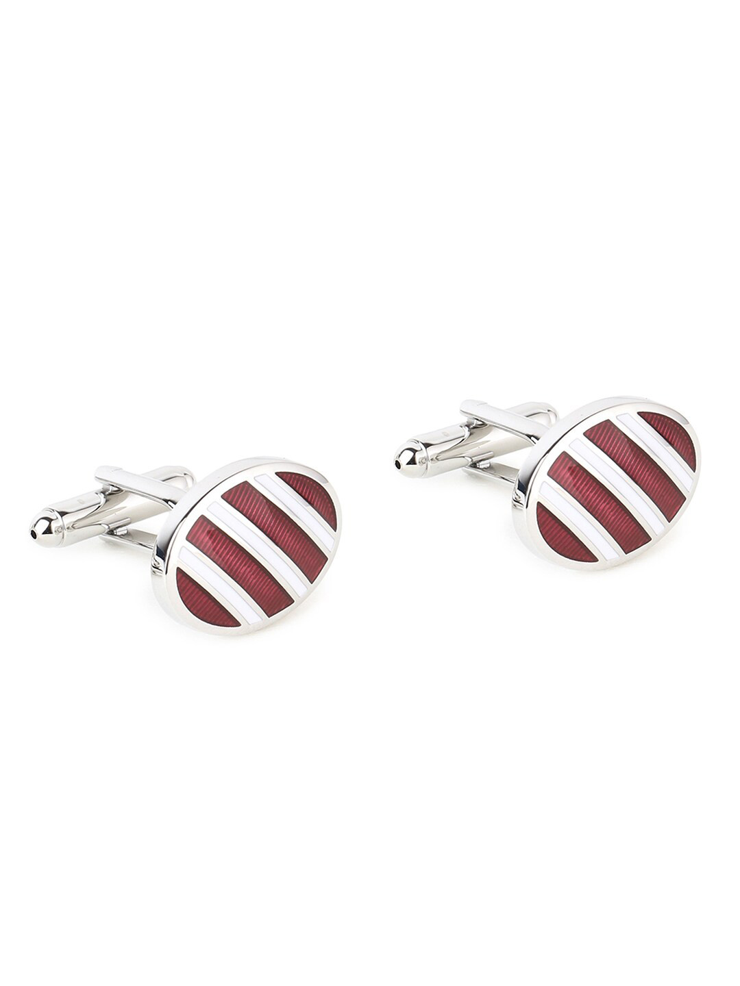 Buy Alvaro Castagnino Silver Toned & Maroon Striped Cufflink ...