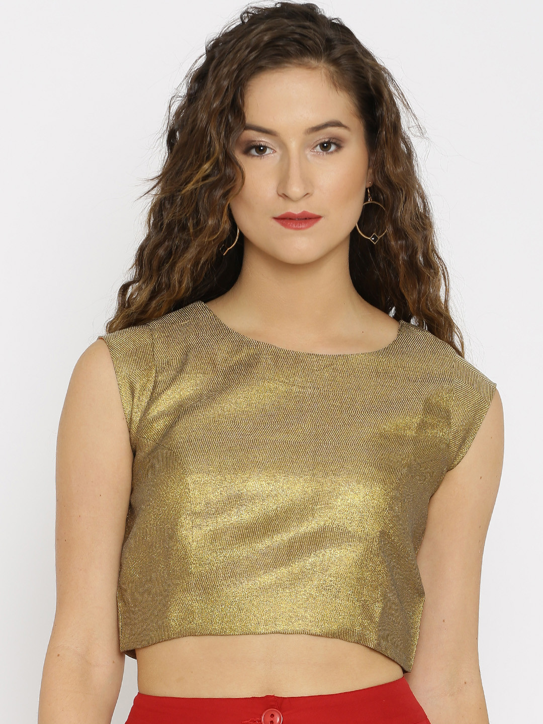 Buy Global Desi Women Gold Toned Solid Crop Top - Tops for Women ...