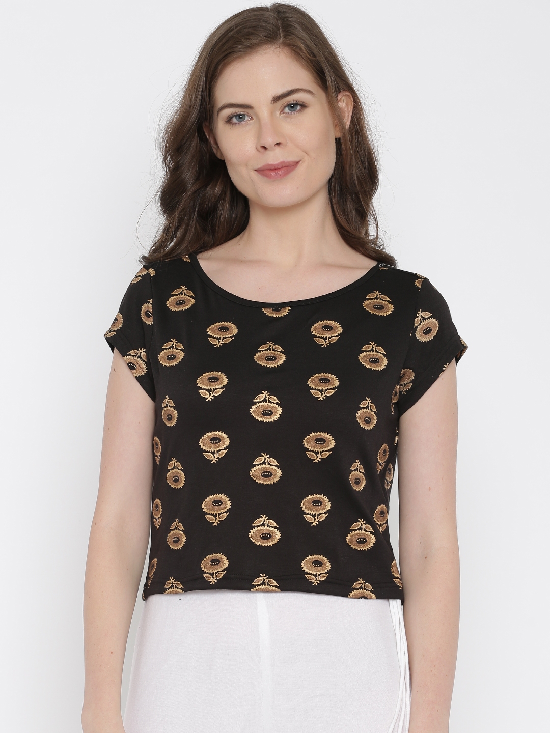 Buy Global Desi Women Black Printed Crop Top Tops For Women 1487148 Myntra