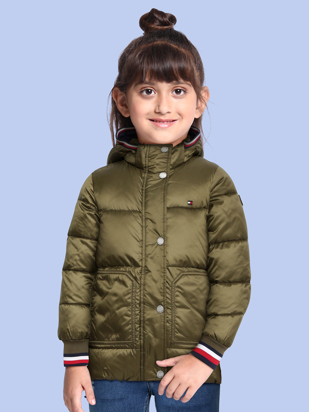 Buy Tommy Hilfiger Girls Olive Green Puffer Jacket - Jackets for Girls ...