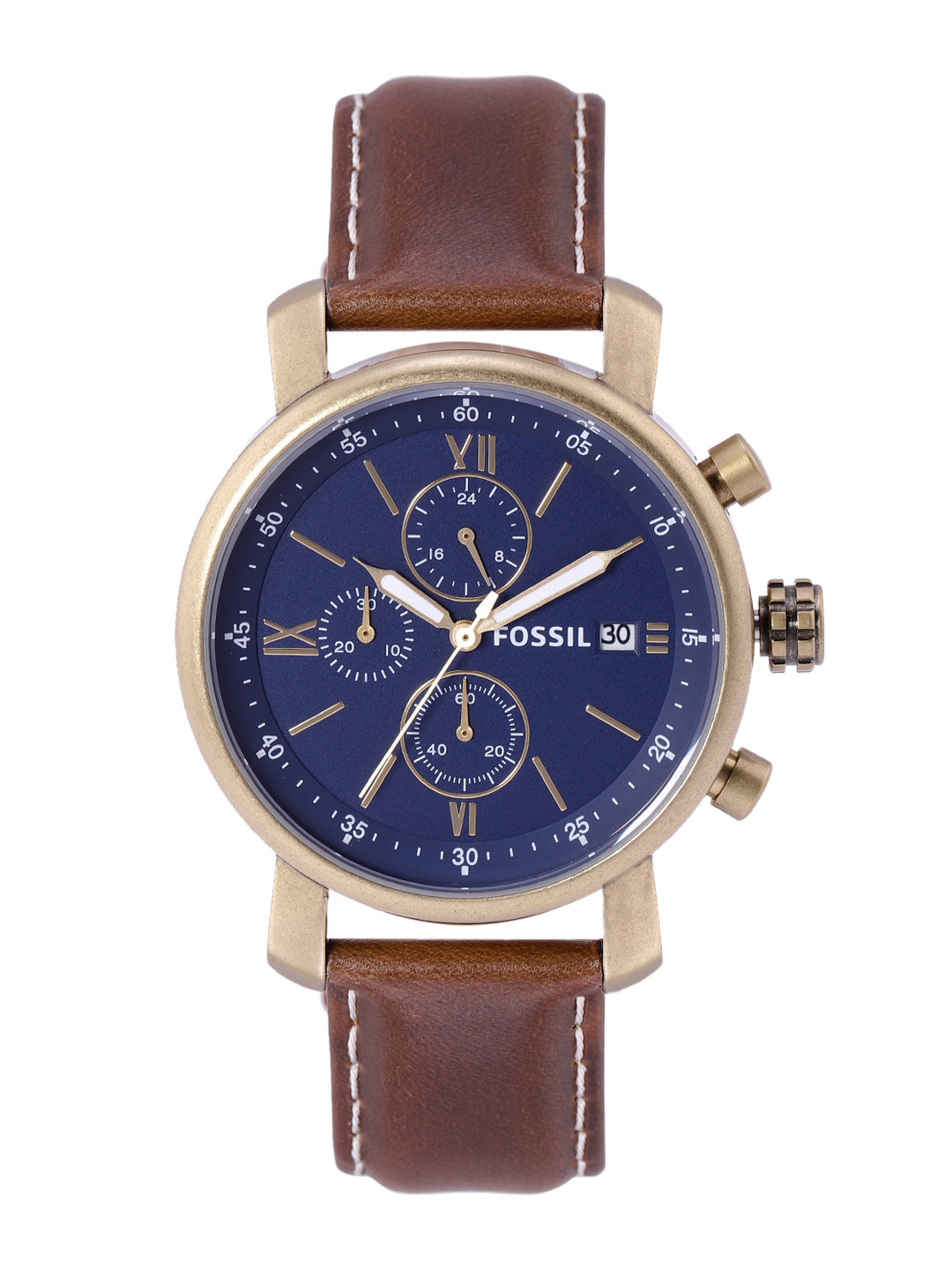 Buy Fossil Men Blue Dial & Brown Leather Straps Rhett Analogue ...