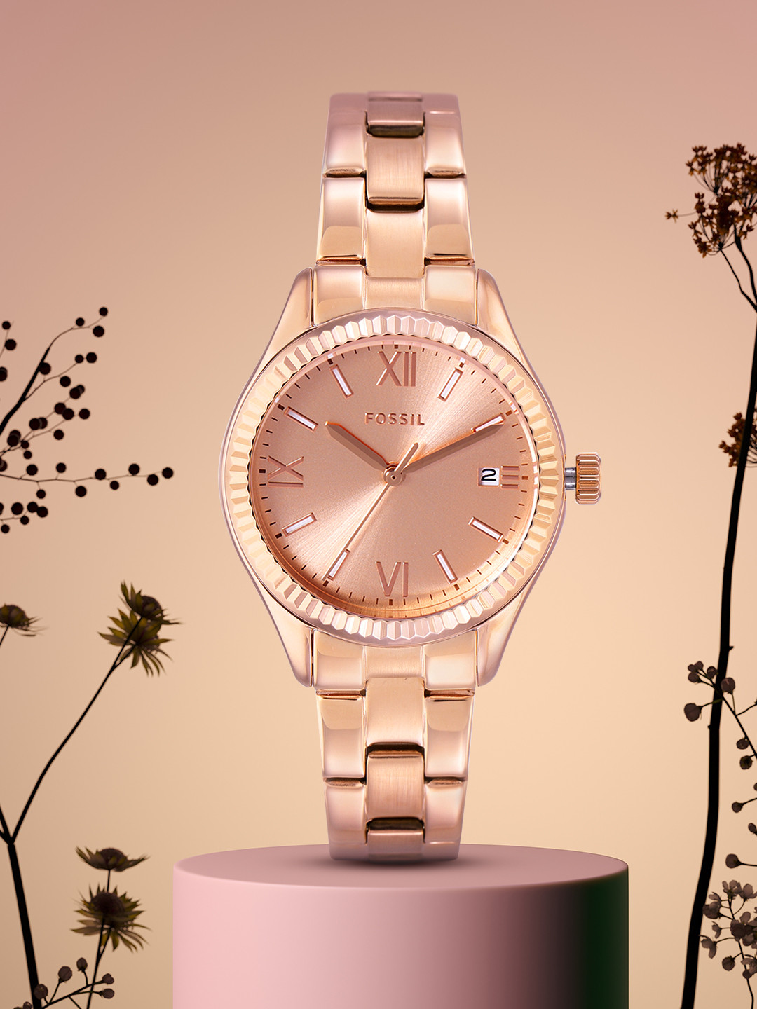 Buy Fossil Women Rose Gold Toned Dial & Bracelet Style Straps Rye ...