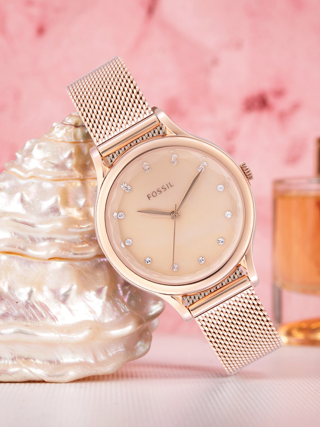 Buy Fossil Women Rose Gold Toned Laney Straps Analogue Watch BQ3392 ...