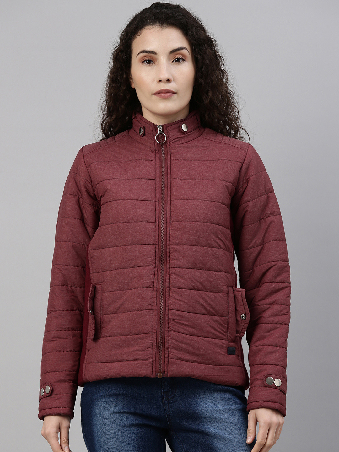 Buy Campus Sutra Women Maroon Solid Puffer Jacket - Jackets for Women ...