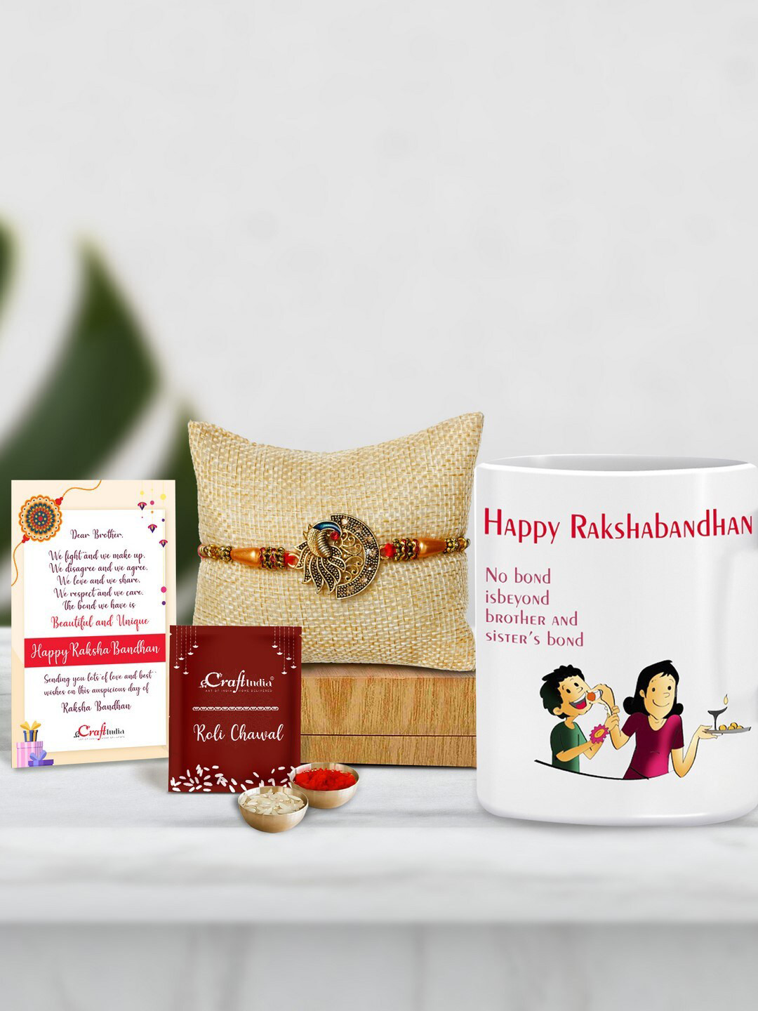 Buy ECraftIndia Gold Toned & White Rakhi Gift Set - Rakhi for Unisex ...