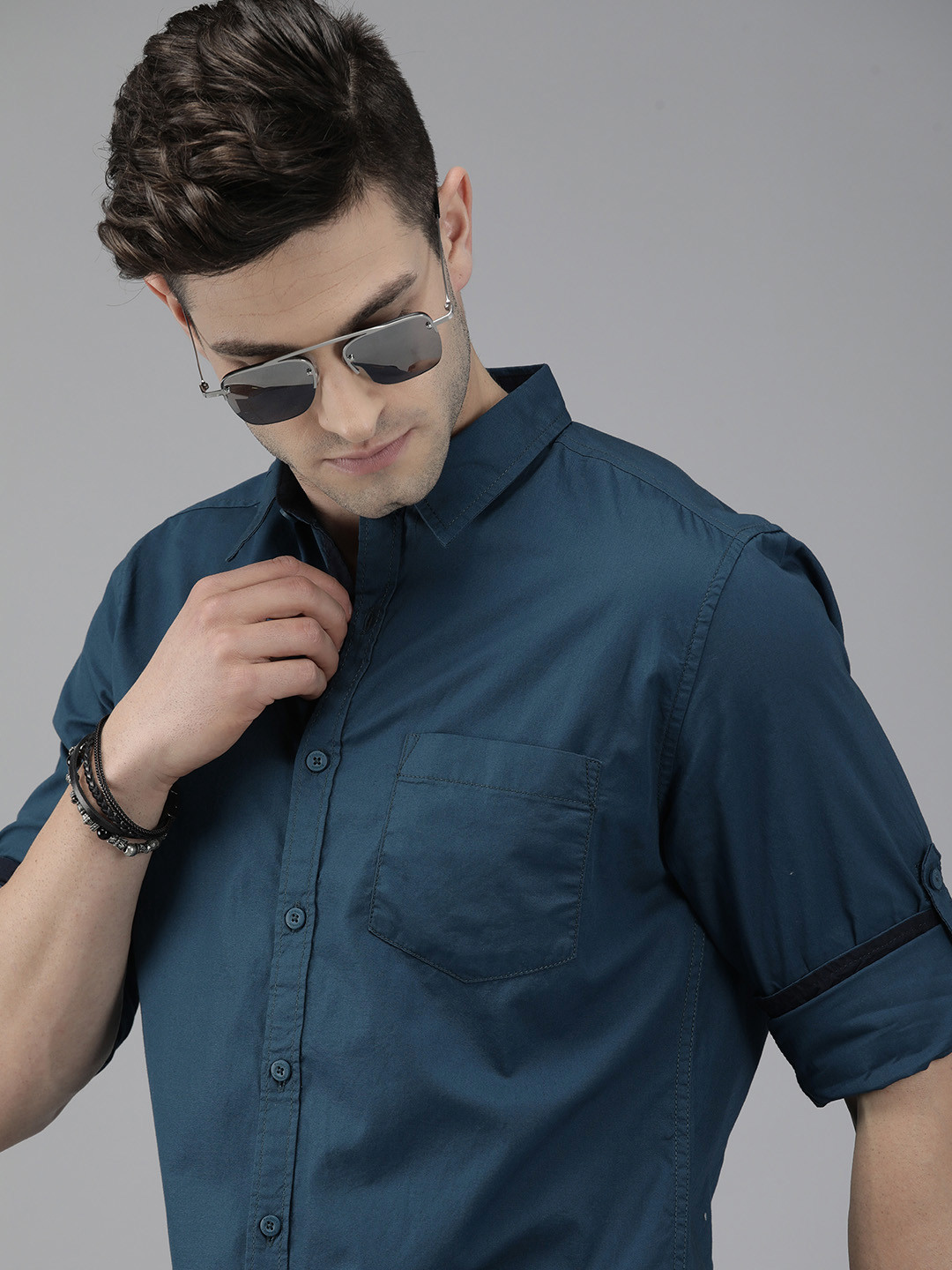 Buy Roadster Men Navy Blue Opaque Casual Shirt - Shirts for Men ...