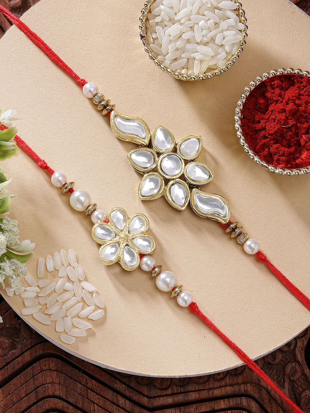 Buy KARATCART Set Of 2 Gold Plated & Red Kundan Rakhi - Rakhi for Men ...