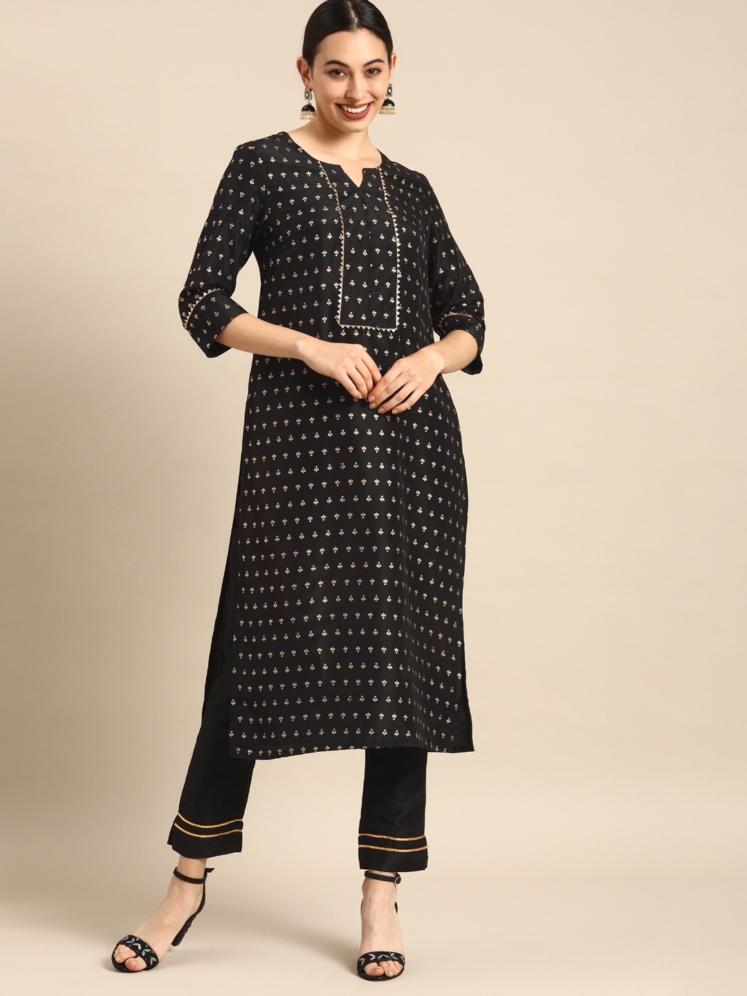 Buy Anouk Women Black Ethnic Motifs Printed Regular Gotta Patti Kurta