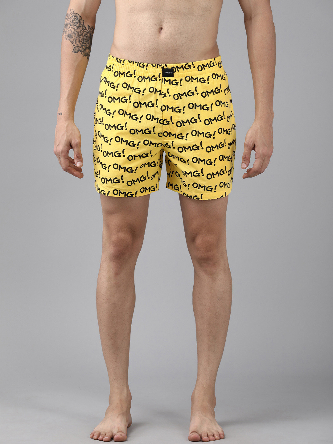 Buy Jack & Jones Men Yellow & Black Printed Pure Cotton Boxers ...