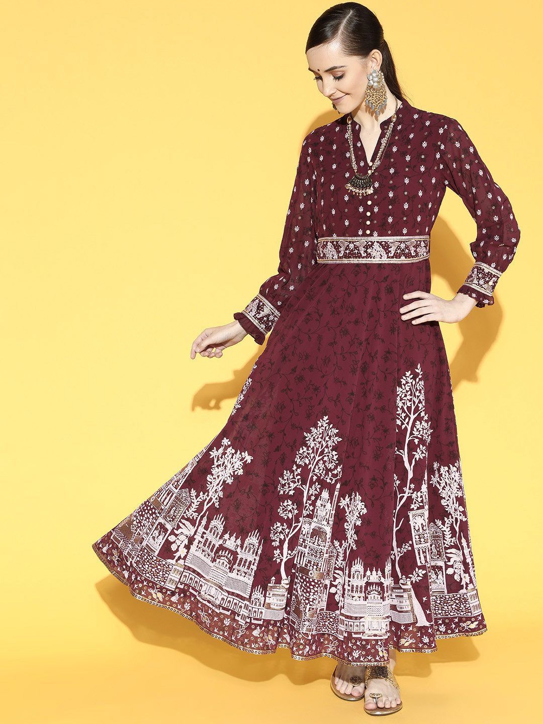 Buy Juniper Women Beautiful Burgundy Ethnic Motifs Dress - Ethnic ...