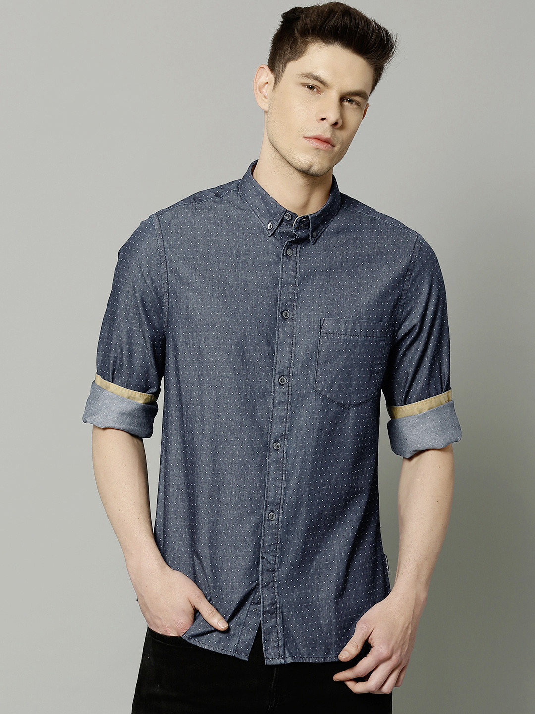 Buy French Connection Men Navy Blue Printed Casual Shirt - Shirts for ...