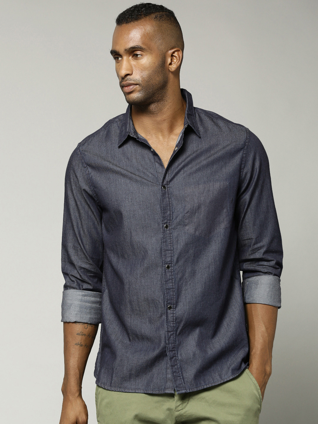 Buy French Connection Men Navy Blue Casual Denim Shirt - Shirts for Men ...