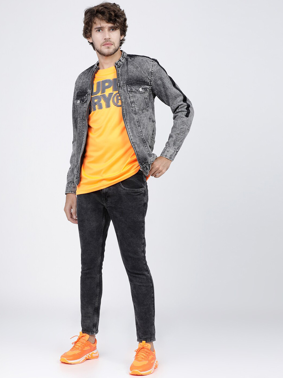 Buy HIGHLANDER Men Grey Washed Crop Denim Jacket - Jackets for Men ...