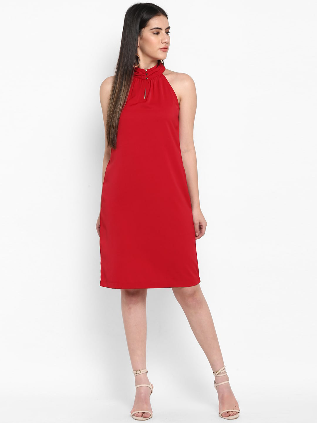 Buy FOSH Red Halter Neck Satin Sheath Dress - Dresses for Women ...