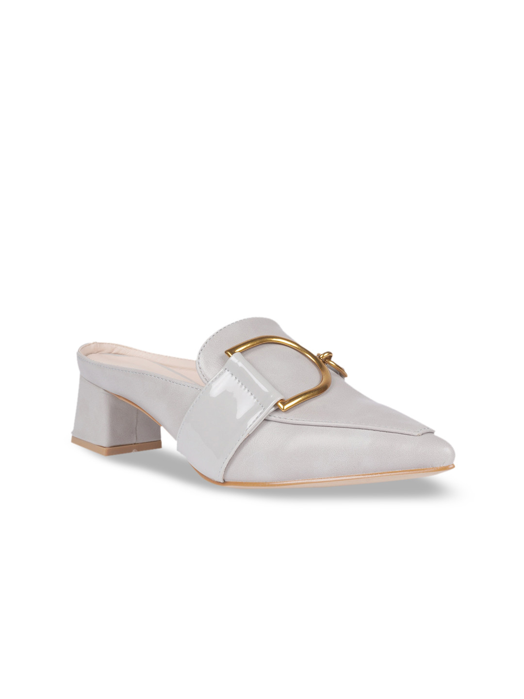 Buy HEATWAVE Grey PU Block Mules With Buckles - Heels for Women ...