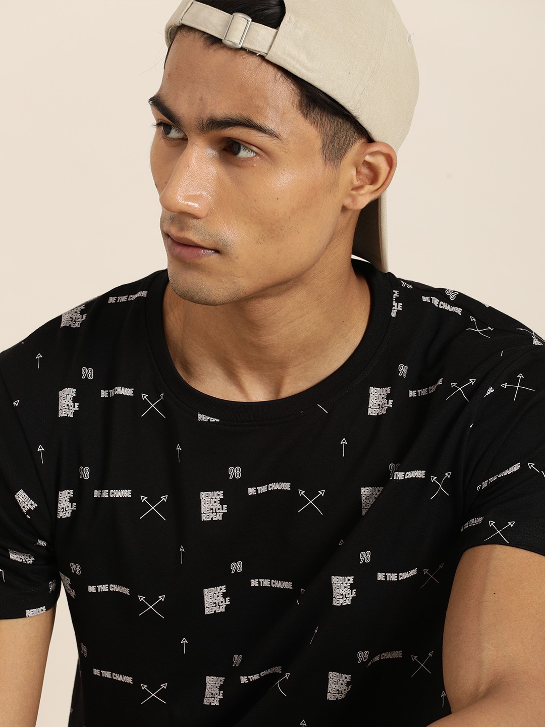 Buy Moda Rapido Men Black White Typography Printed Pure Cotton T Shirt
