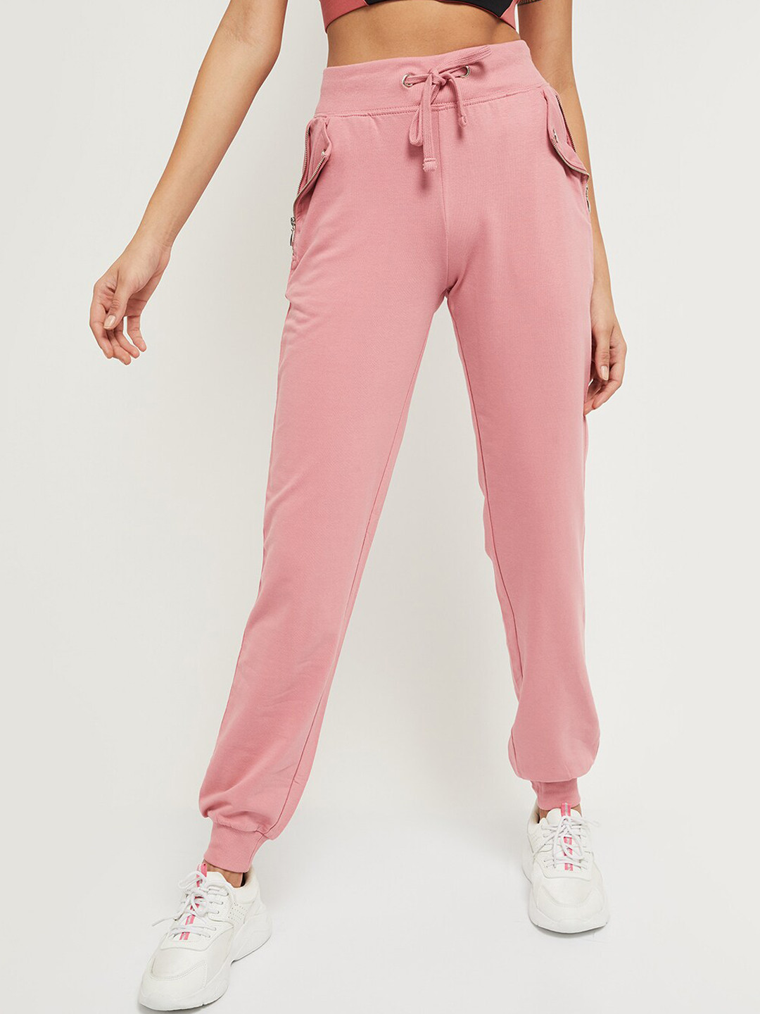 Buy Max Women Pink Solid Cotton Joggers - Track Pants for Women ...