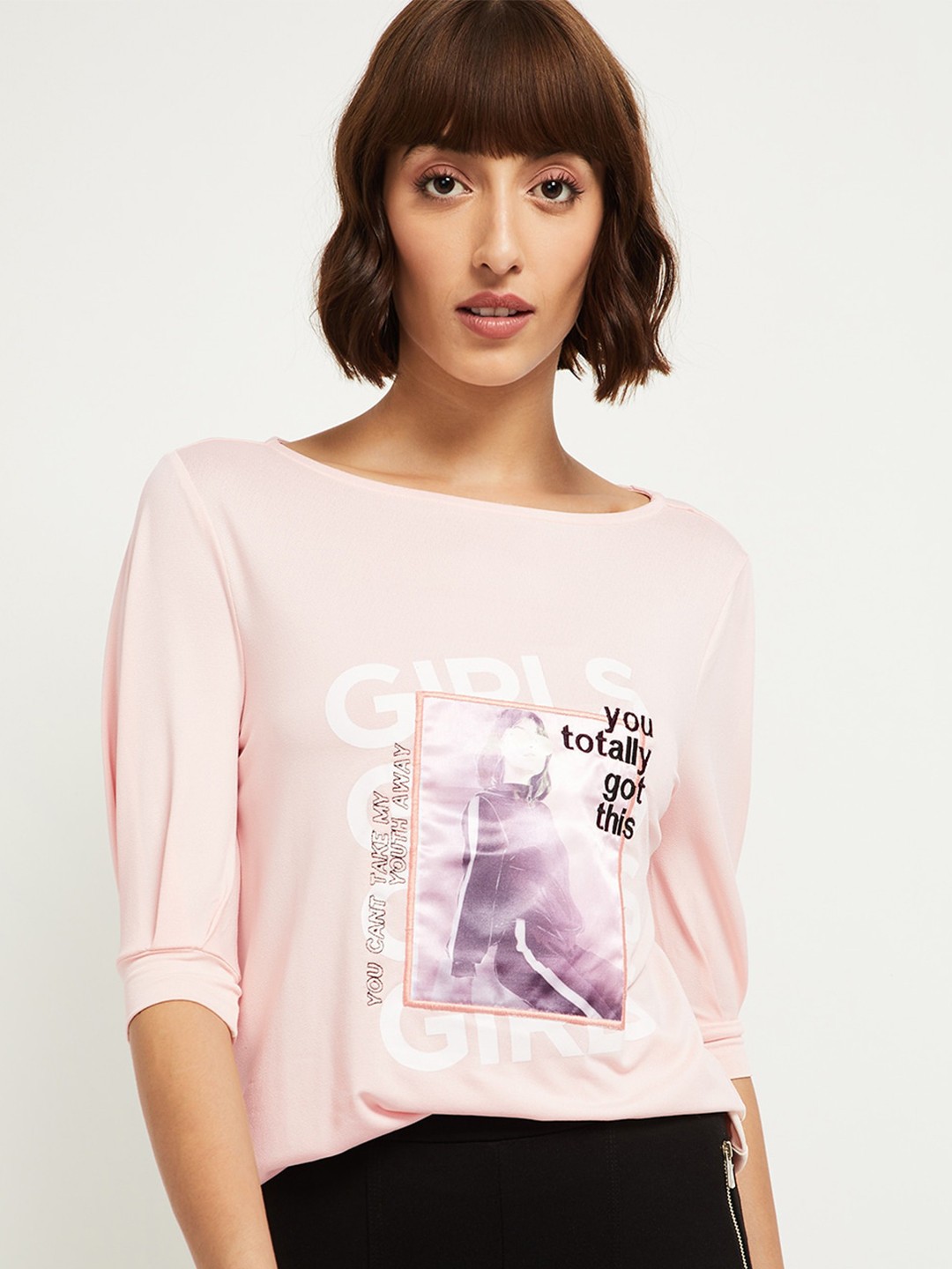 Buy Max Women Pink Graphic Printed Regular Top - Tops for Women ...