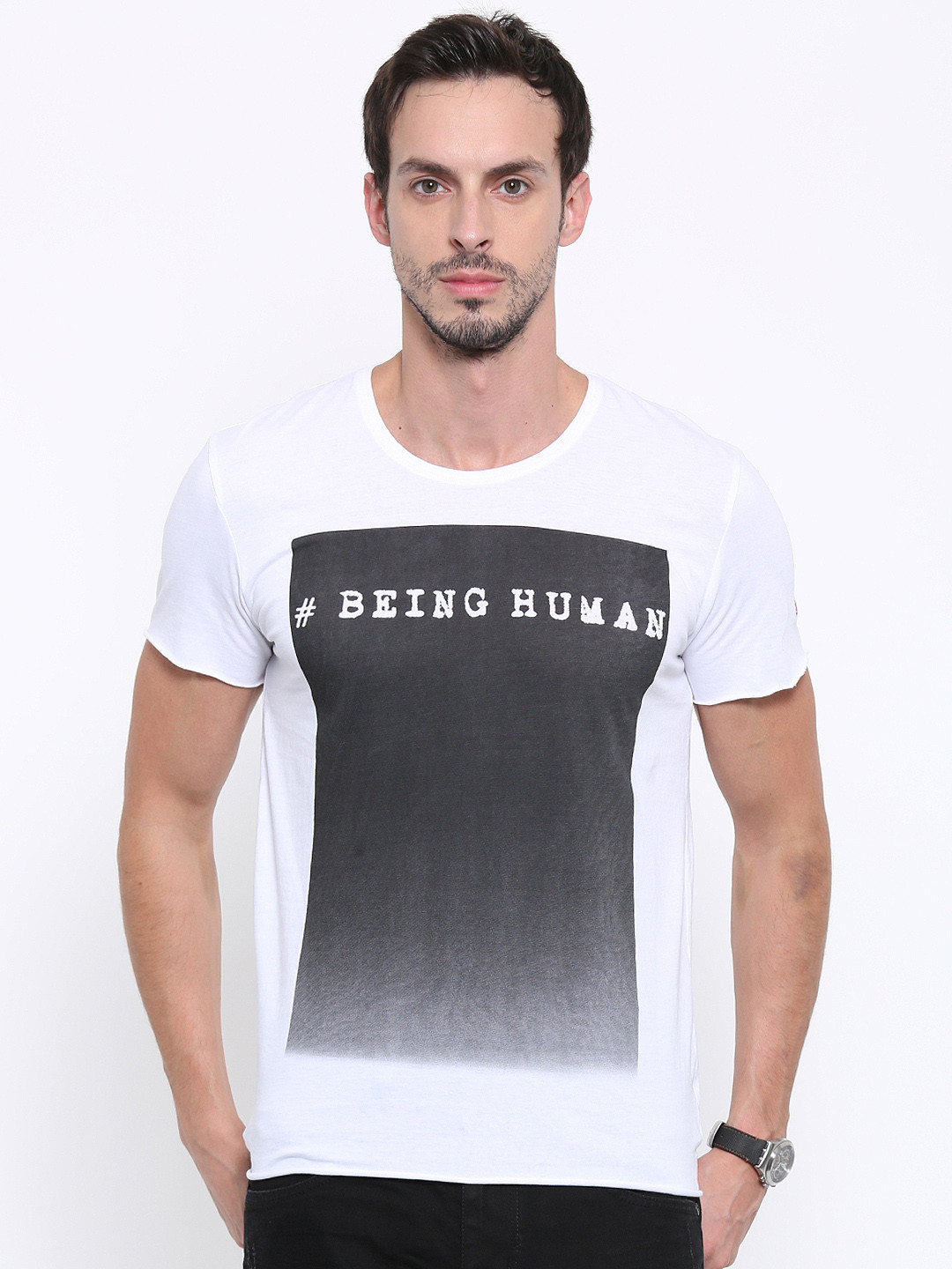 Buy Being Human Men White Printed Round Neck Pure Cotton T Shirt ...