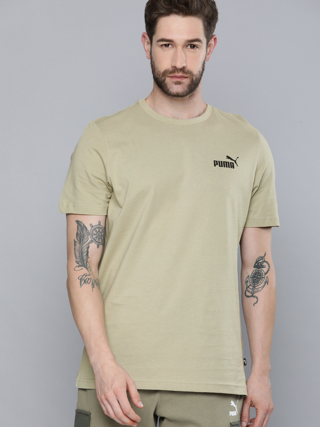 Buy Puma Men Beige Pure Cotton Essentials Small Logo Pure Cotton T ...