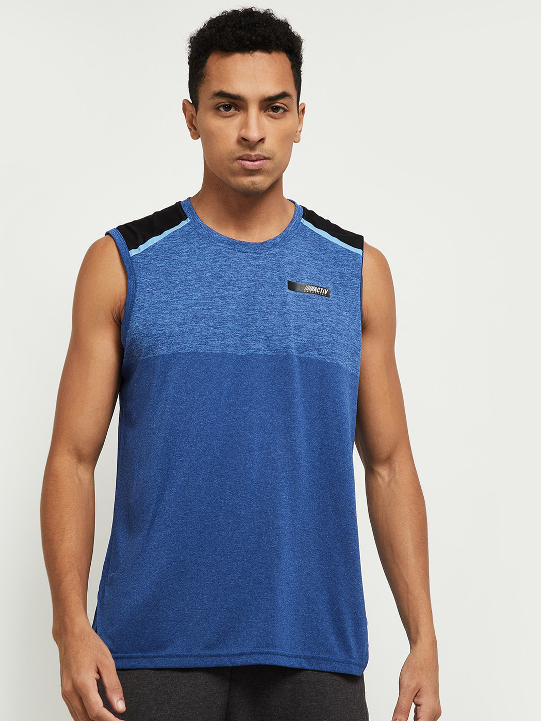 Buy Max Men Blue Colourblocked Sleeveless Sports T Shirt - Tshirts for ...
