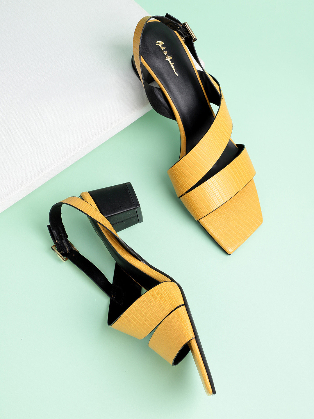 Buy Mast & Harbour Mustard Yellow Textured Block Heels - Heels for ...