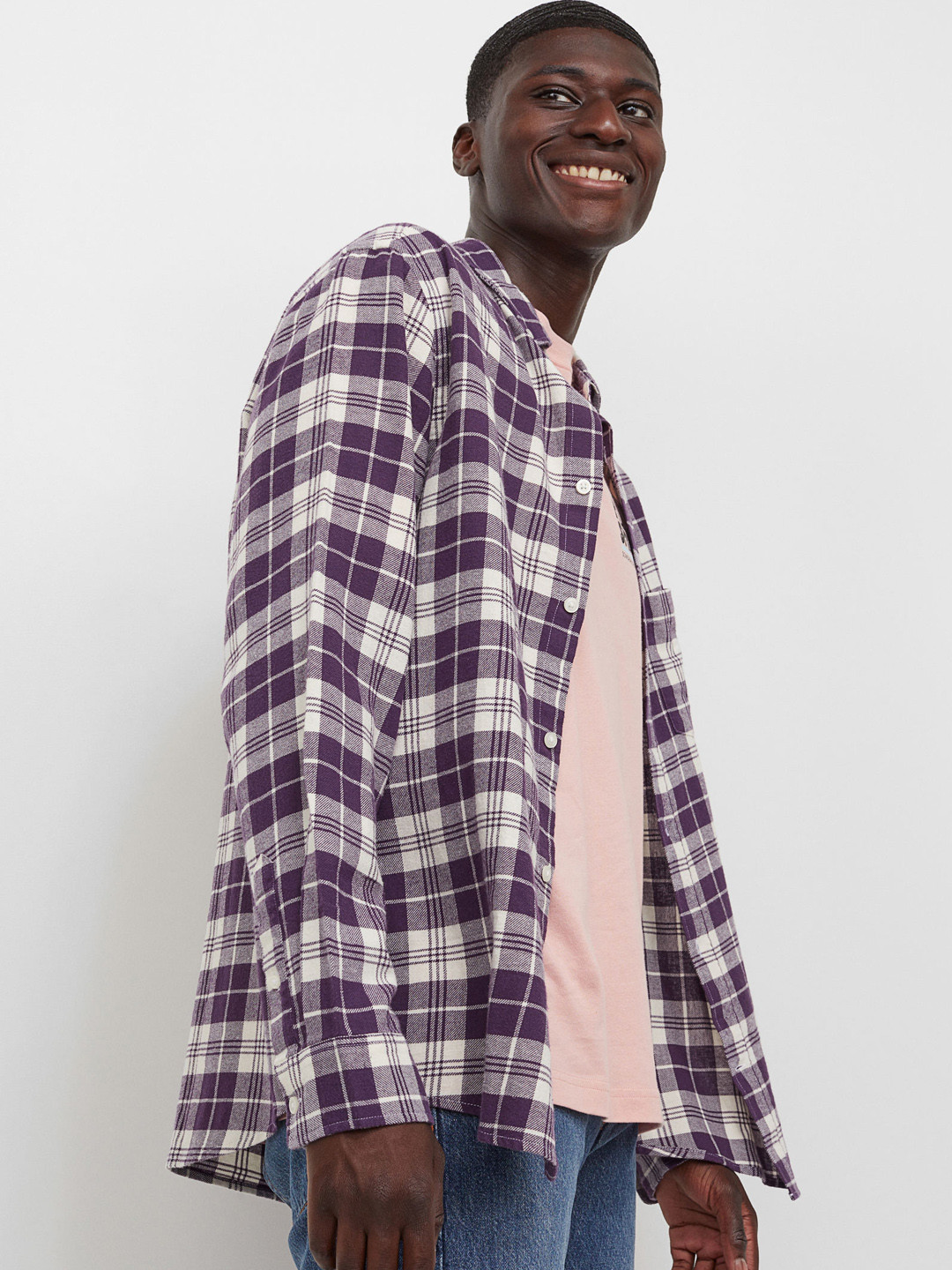 Buy H&M Men Purple & White Checked Regular Fit Flannel Shirt - Shirts ...