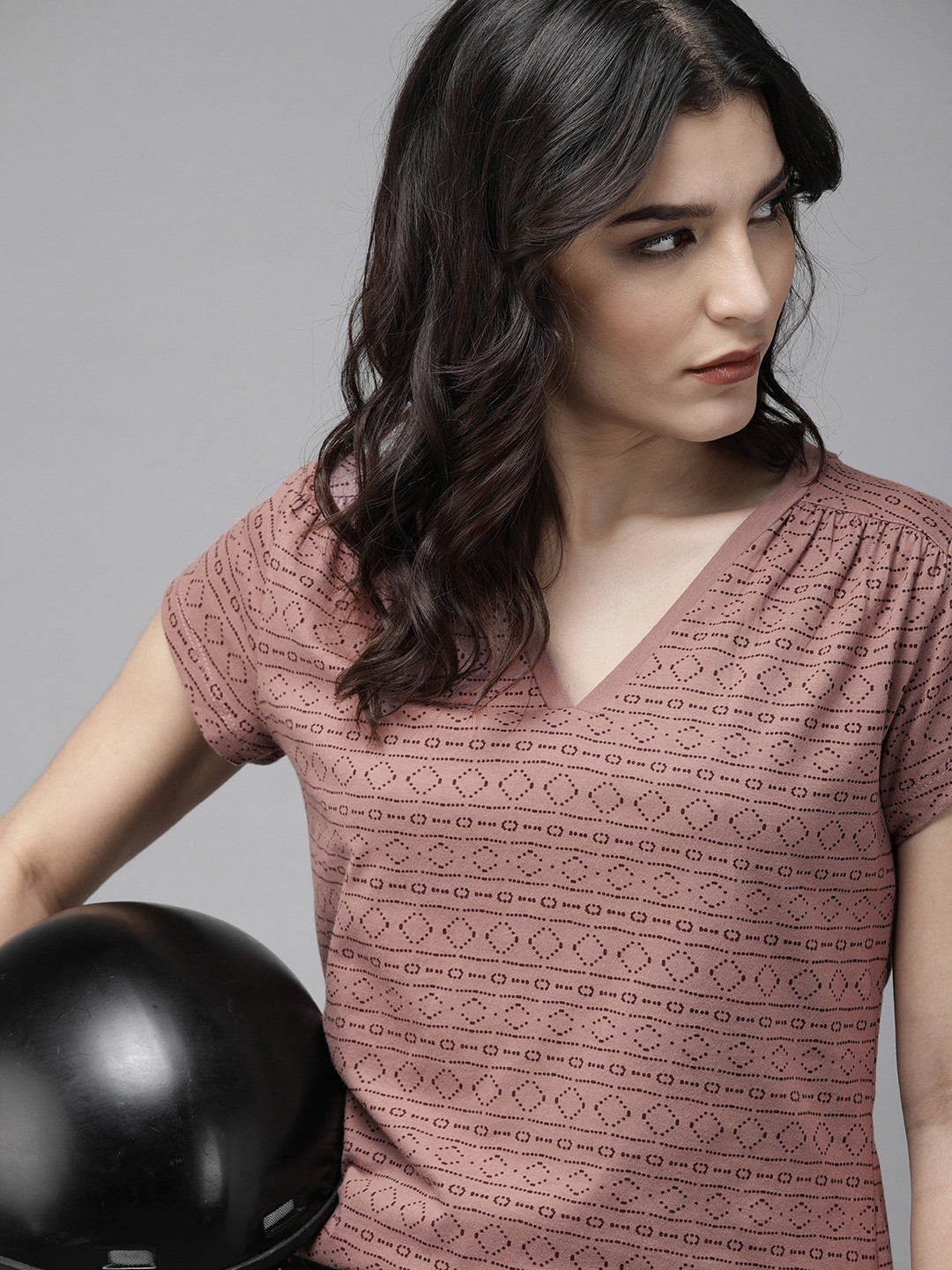 Buy Roadster Mauve Geometric Regular Top - Tops for Women 14935602 | Myntra